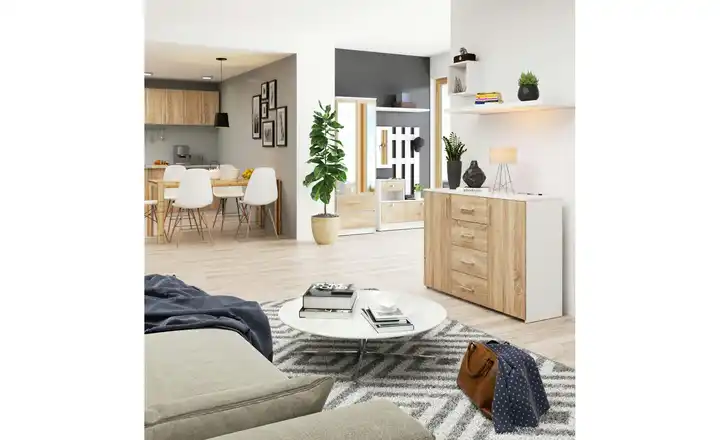 Sideboard 110 cm breit | Weiß, Eiche Sonoma (Nachbildung)