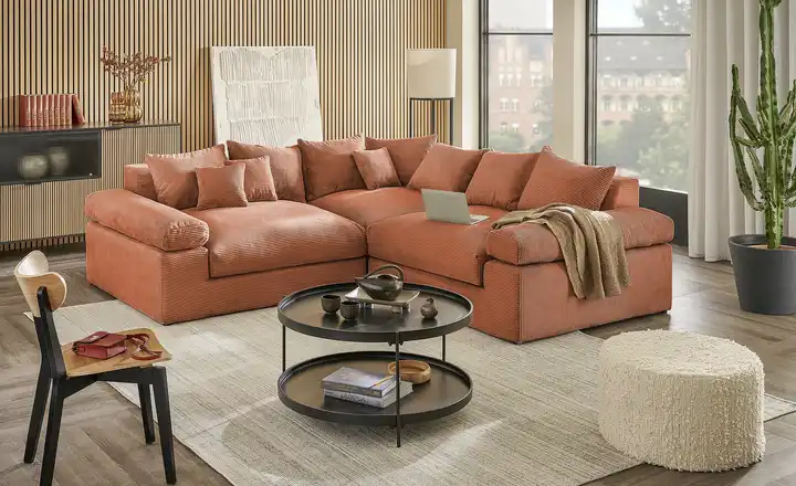 smart Ecksofa Lionore | Rostrot, Cordstoff - Möbel Kraft